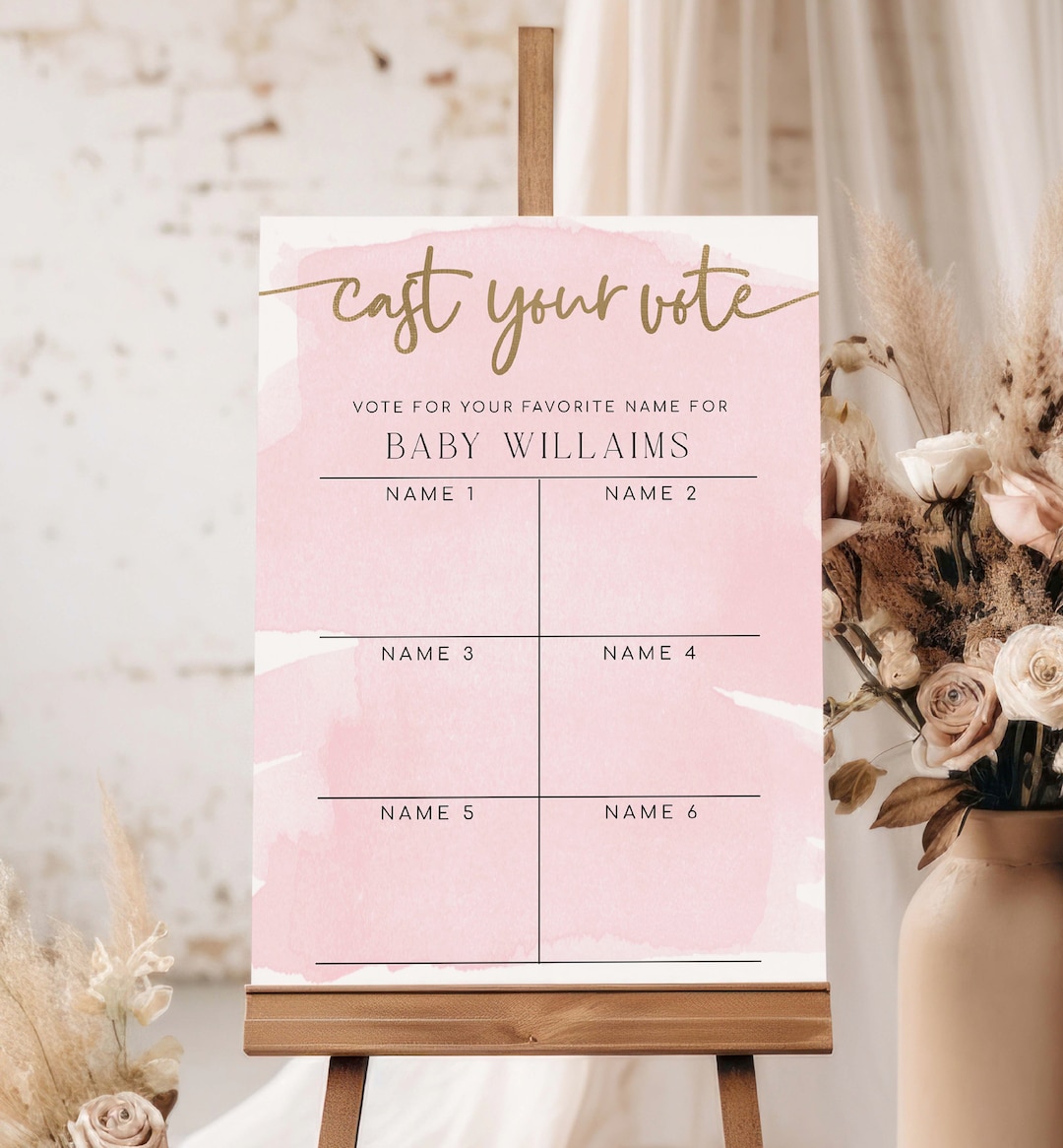 Cast Your Vote Baby Name Voting Poster Template, Pink Watercolour Guess ...