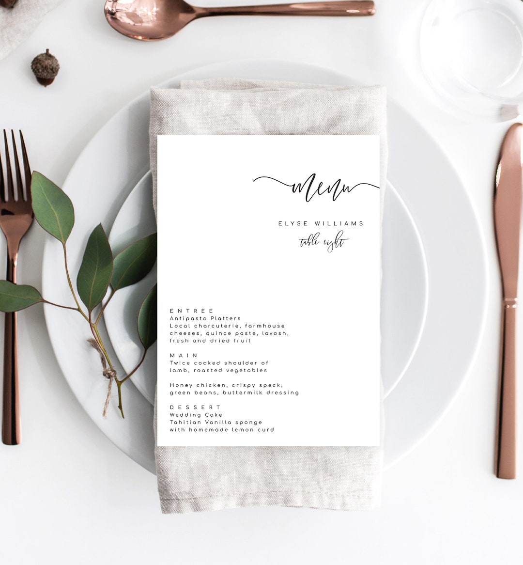 Modern Minimalist Menu – Printable Editable Wedding Let's Eat Menu ...