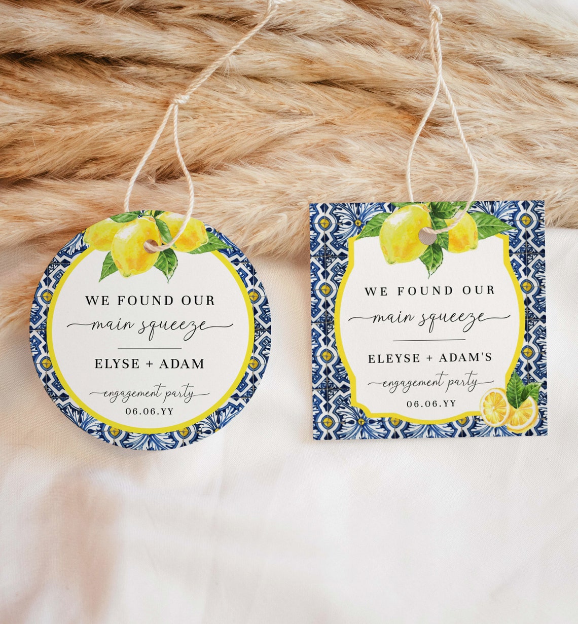 Lemon Favor Tags, Positano Tile, Engagement Party (printable) - Etsy