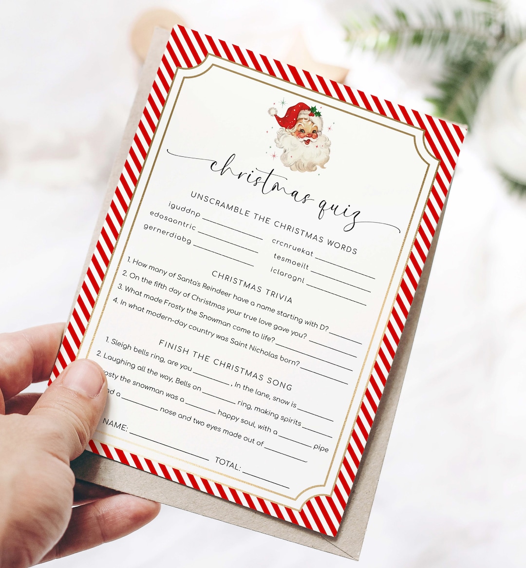 Printable Christmas Quiz Game, Editable Christmas Trivia Quiz ...