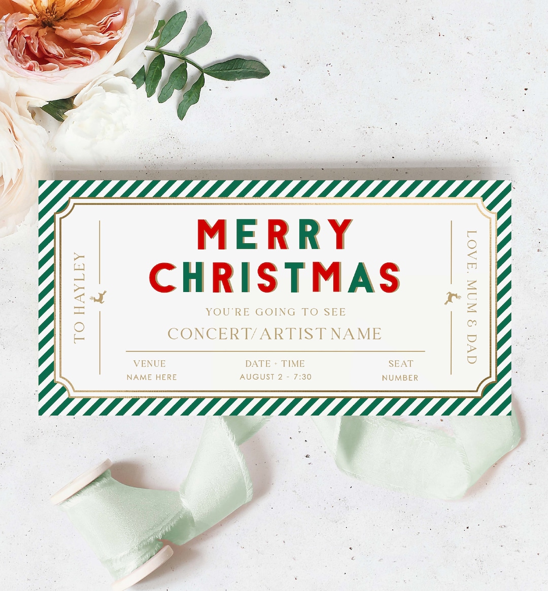 Modèle de bon-cadeau de billet de concert de Noël, chèque-cadeau ...