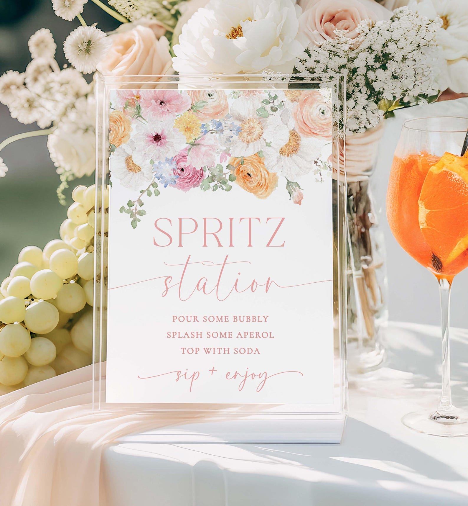 Spritz Station Sign, Printable Spritz Cocktail Sign, Boho Wildflower ...