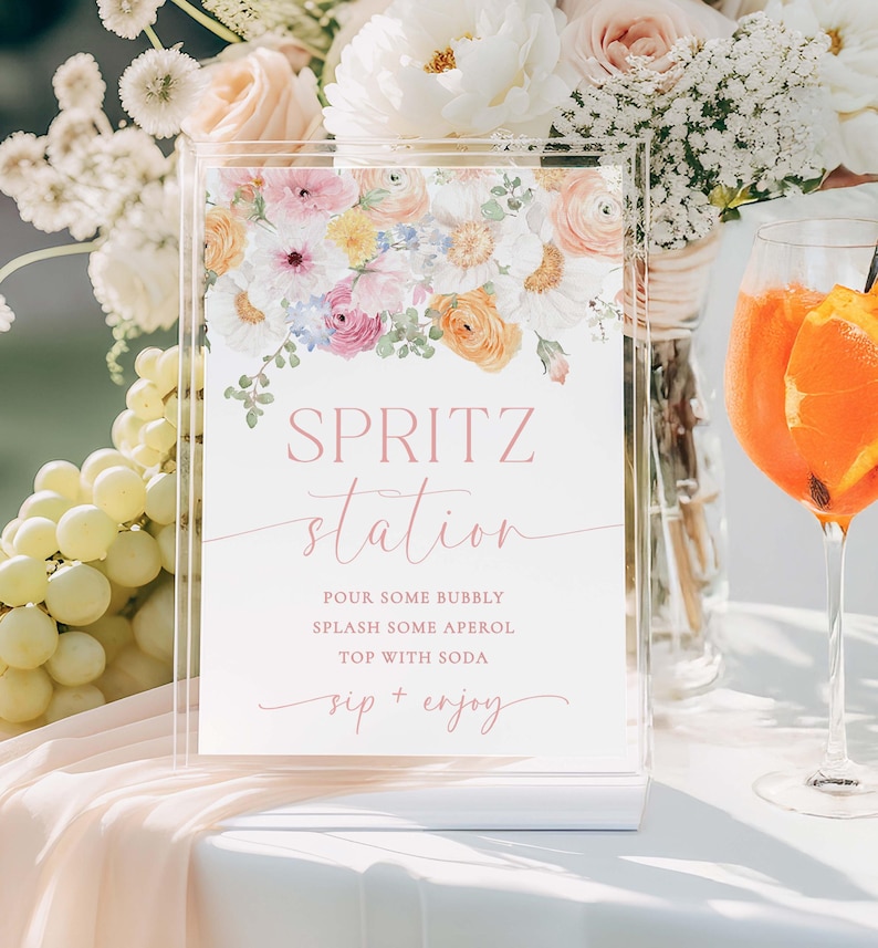 Spritz Station Sign, Printable Spritz Cocktail Sign, Boho Wildflower ...