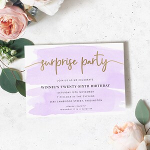 Lilac Surprise Birthday Party Invitation - Printable Editable Template ...