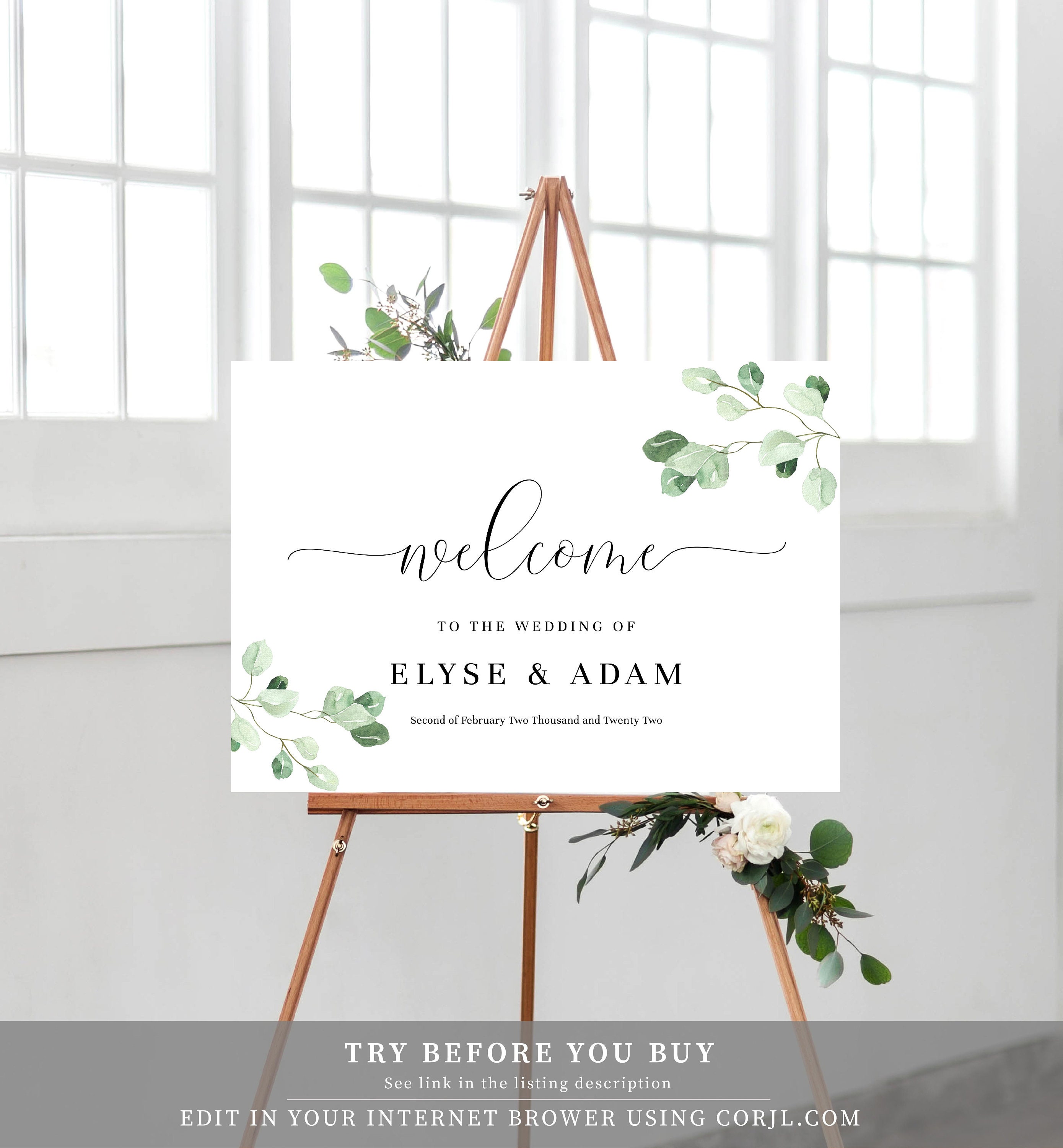 Eucalyptus Greenery Modern Welcome Sign Editable Minimalist | Etsy