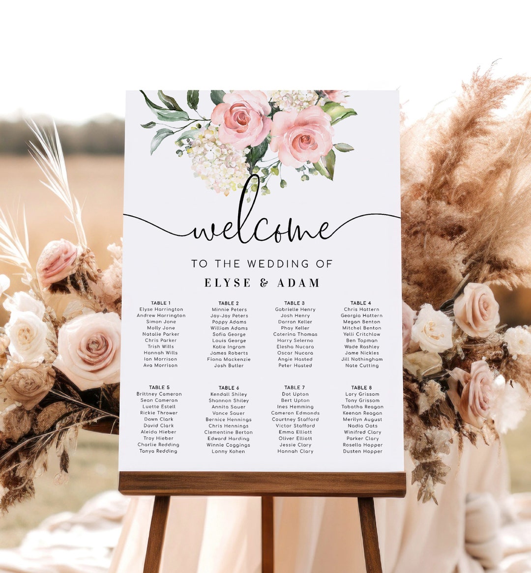 Printable 8 Table Wedding Seating Chart, Editable Wedding Table Plan ...