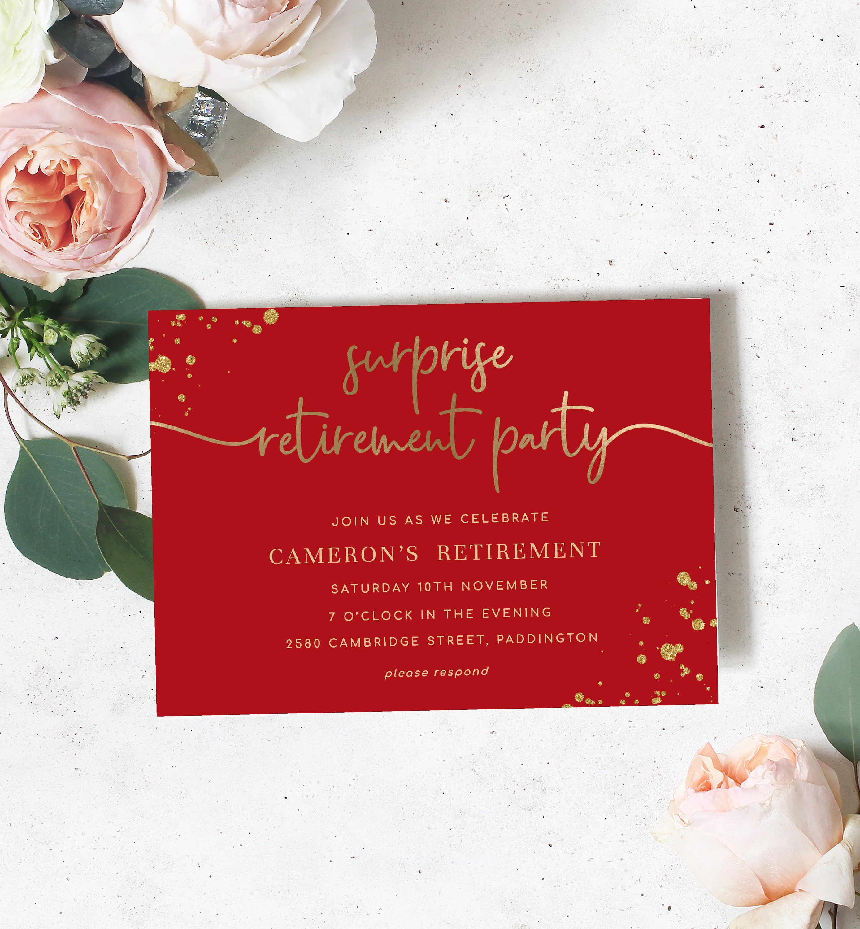 Editable Surprise Retirement Party Invitation Printable Red | Etsy