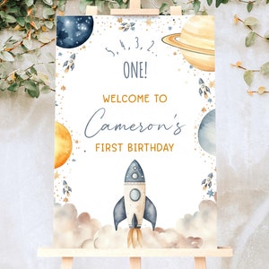 Rocket Ship Outer Space Birthday Welcome Sign, Printable First Trip ...