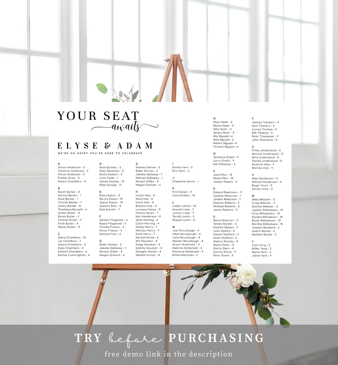 Alphabetical Seating Plan Printable Editable Modern Minimal - Etsy ...