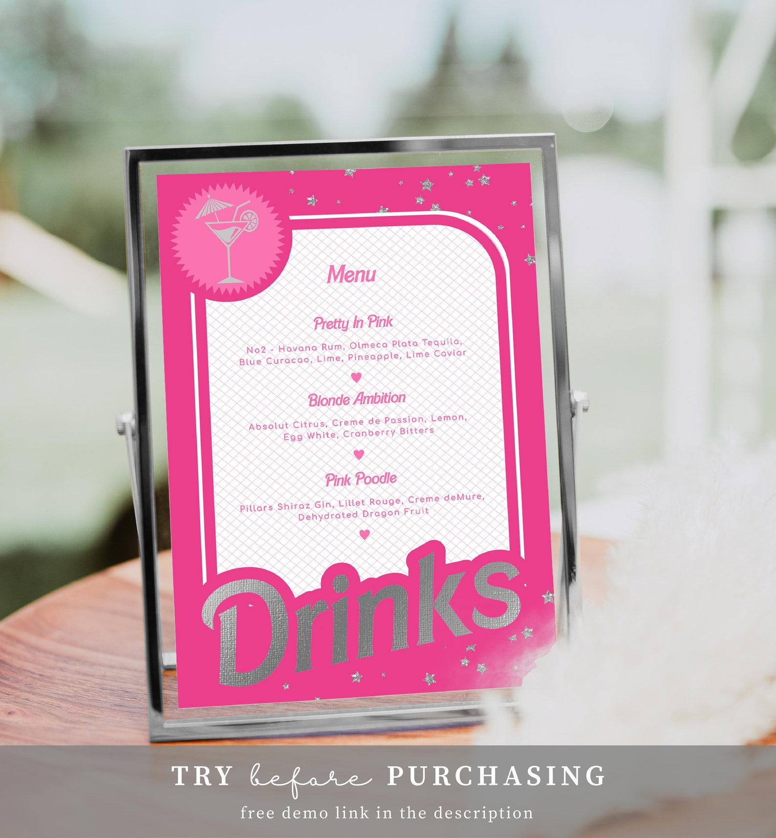 Editable Drinks Menu Sign, Hens Party Cocktail Menu, Birthday Party ...
