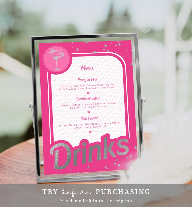 Editable Drinks Menu Sign Hens Party Cocktail Menu Birthday - Etsy