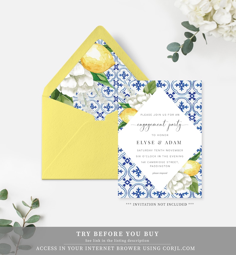 Mediterranean Blue Tile Lemons Envelope Liner Template Round - Etsy
