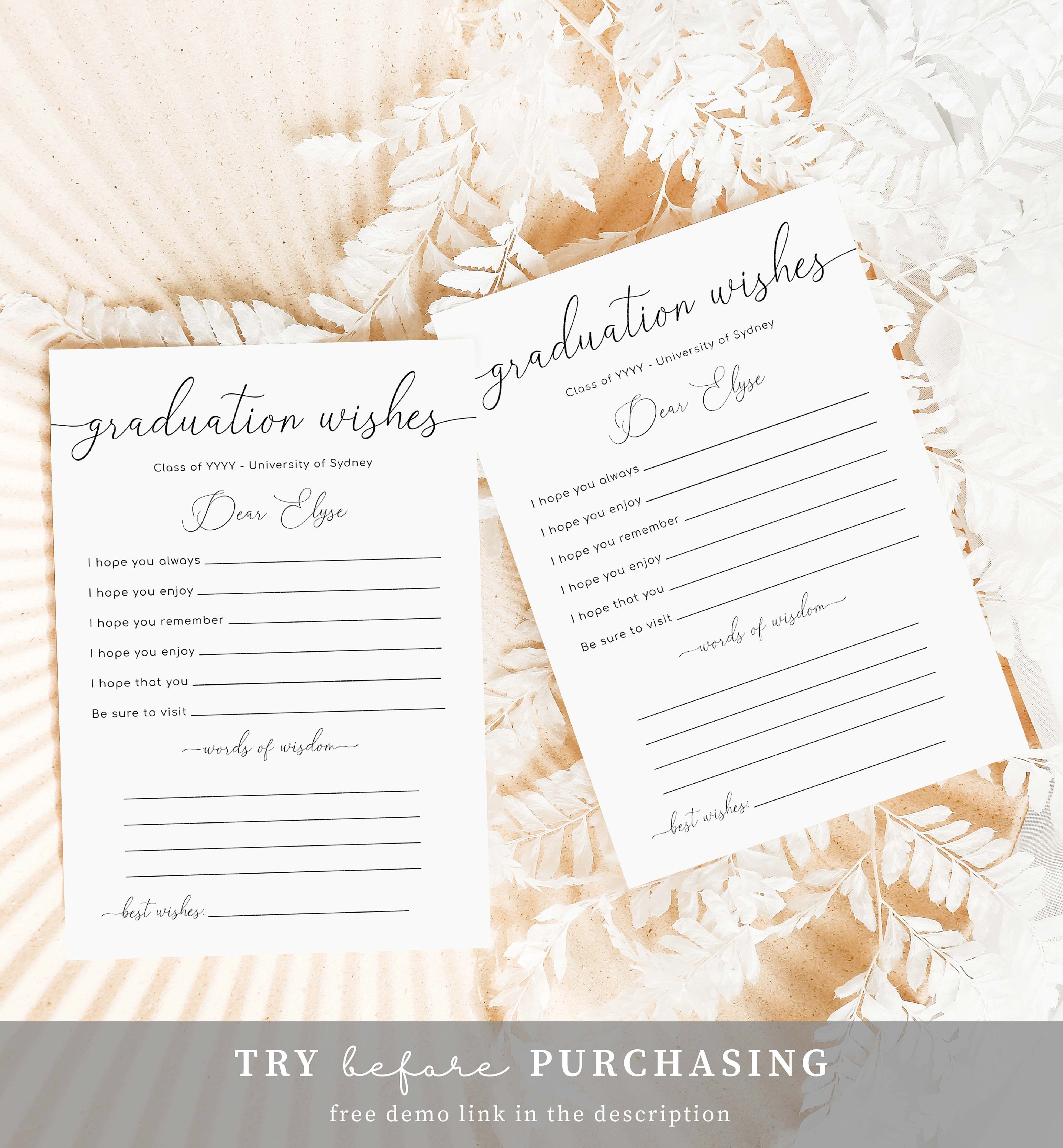 Printable Graduation Wishes, Modern Minimalist Graduation Keepsake ...