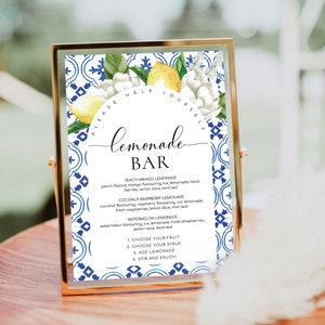 Mediterranean Lemonade Bar Sign, Blue Tile Menu (printable), the Med - Etsy