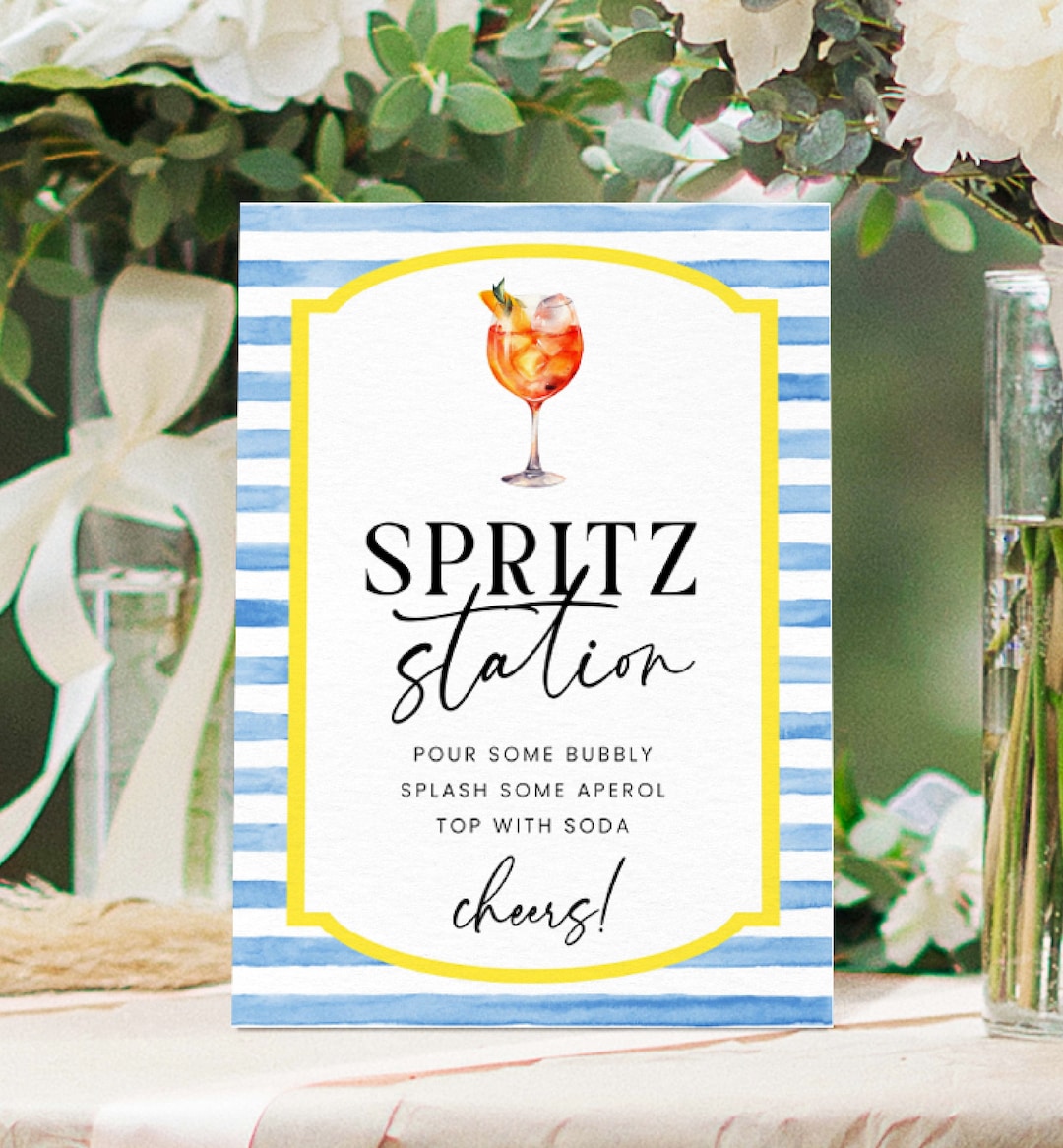 Spritz Station Sign Template, Blue White Stripe Alcohol Spritz Cocktail ...