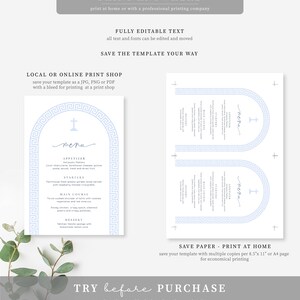 Printable Menu Template, Greek Key, Arch, Blue Boy Baptism Lunch Menu ...