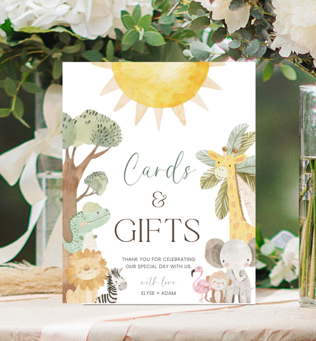 Printable Cards and Gifts Sign Template, Safari Animal, Printable Boy ...