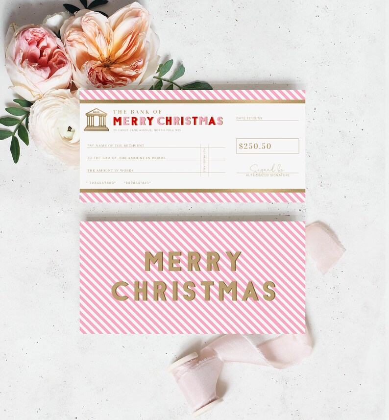 Printable Christmas Gift Check Template, DIY Fake Bank Cheque (digital ...