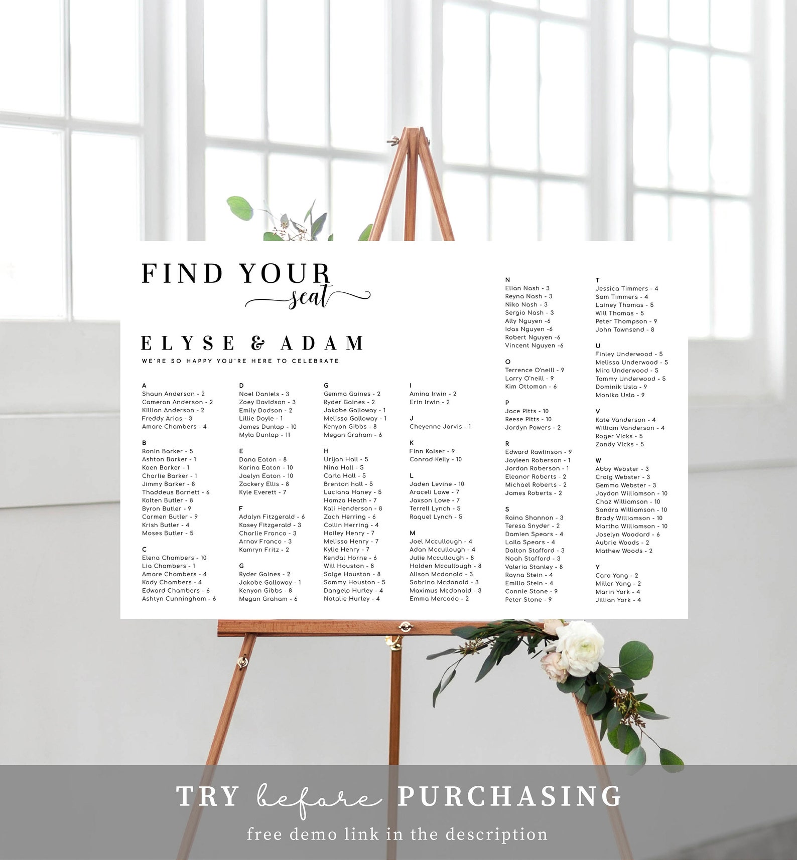 Alphabetical Find Your Seat Seating Plan Template Editable - Etsy Australia