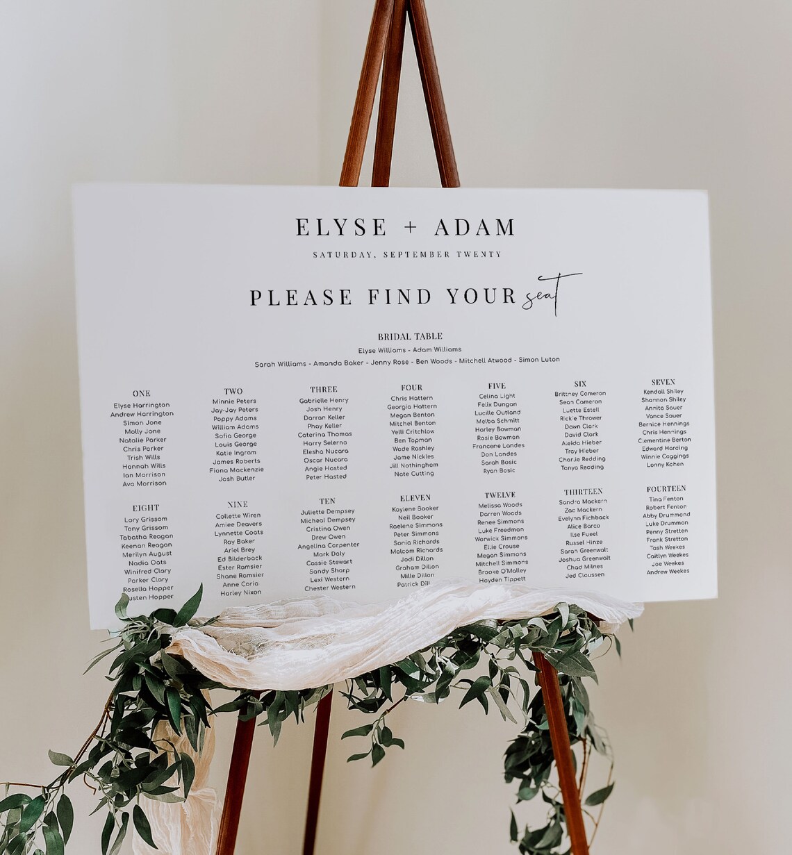 Printable Wedding 14 Table and Bridal Tables Seating Plan, Modern ...