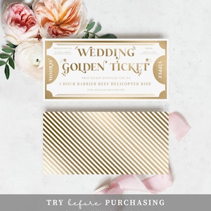 Printable Wedding Golden Ticket Custom Gift Voucher Template, Wedding ...