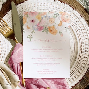 Floral Menu Template, Printable Brunch Menu, Bridal Shower Lunch Menu ...