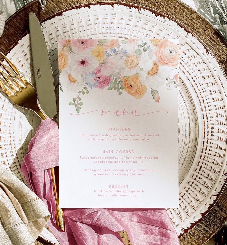 Floral Menu Template, Printable Spring Brunch Menu (digital Download ...