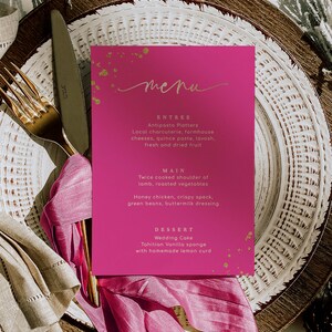 Hot Pink and Gold Editable Menu Template, Printable Wedding Menu ...