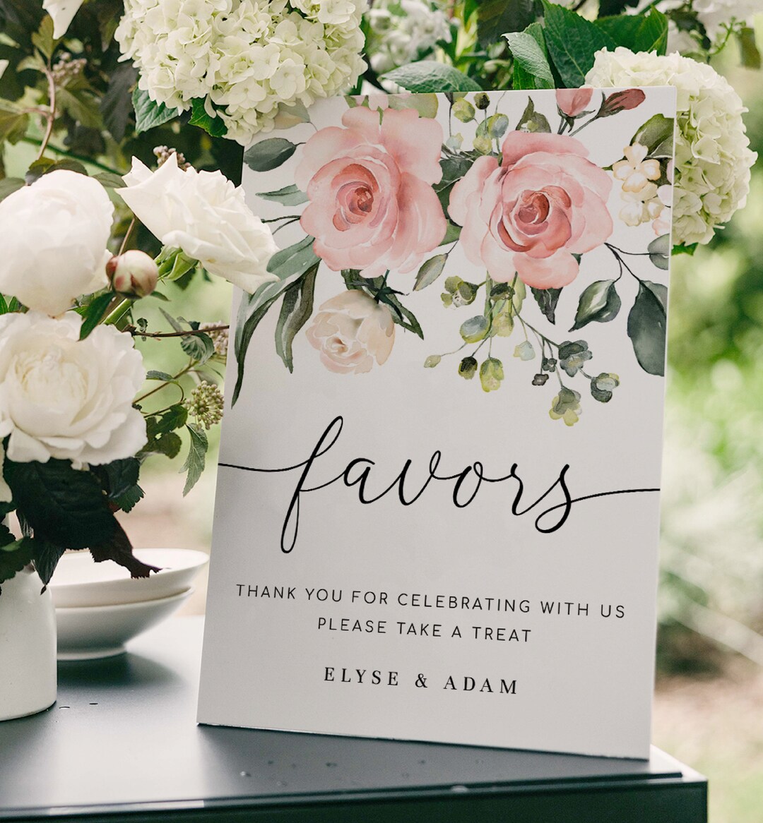Blush Floral Favors Sign, Printable Wedding Favors Sign Template ...