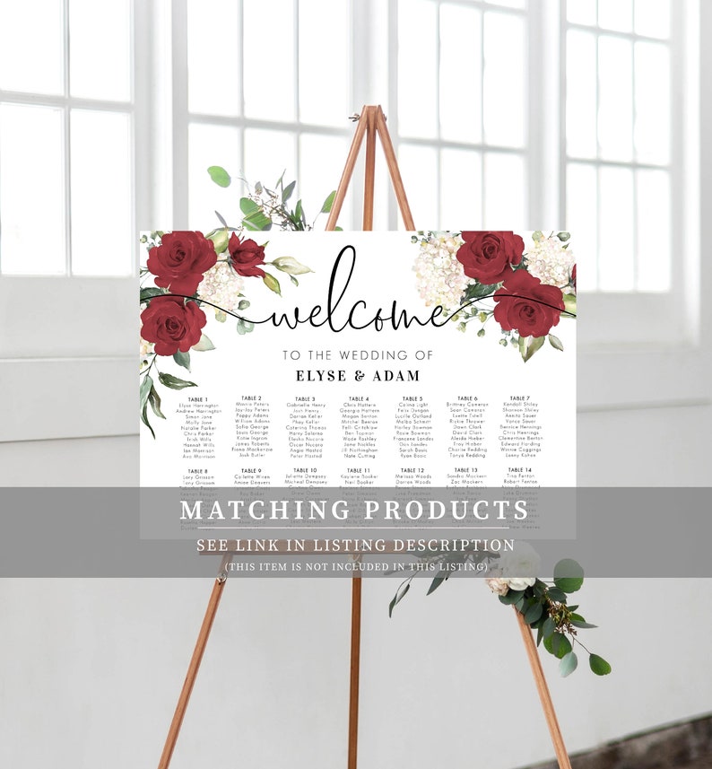 Printable Red Floral Wedding Program Template, Editable Wedding Service ...
