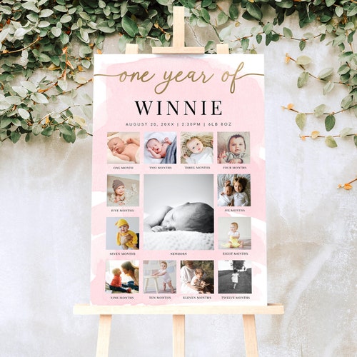 First Year Photo Board Template 1st Birthday Photo Collage - Etsy