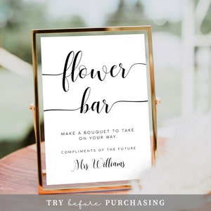 Editable Flower Bar Sign, Printable Minimalist Bridal Shower Flower ...