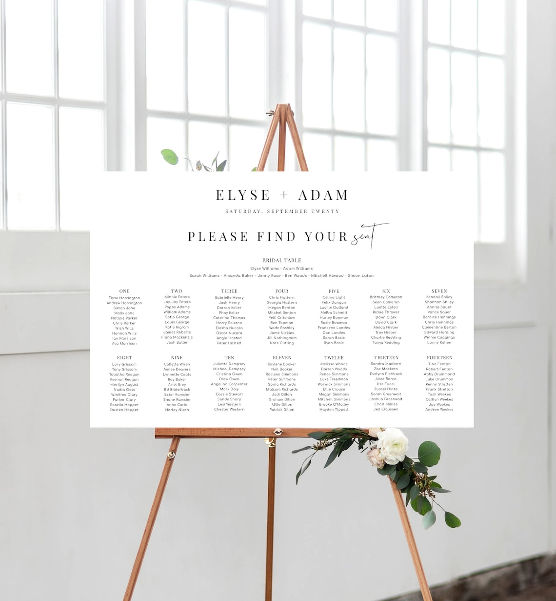 Printable Wedding 14 Table and Bridal Tables Seating Plan, Modern ...