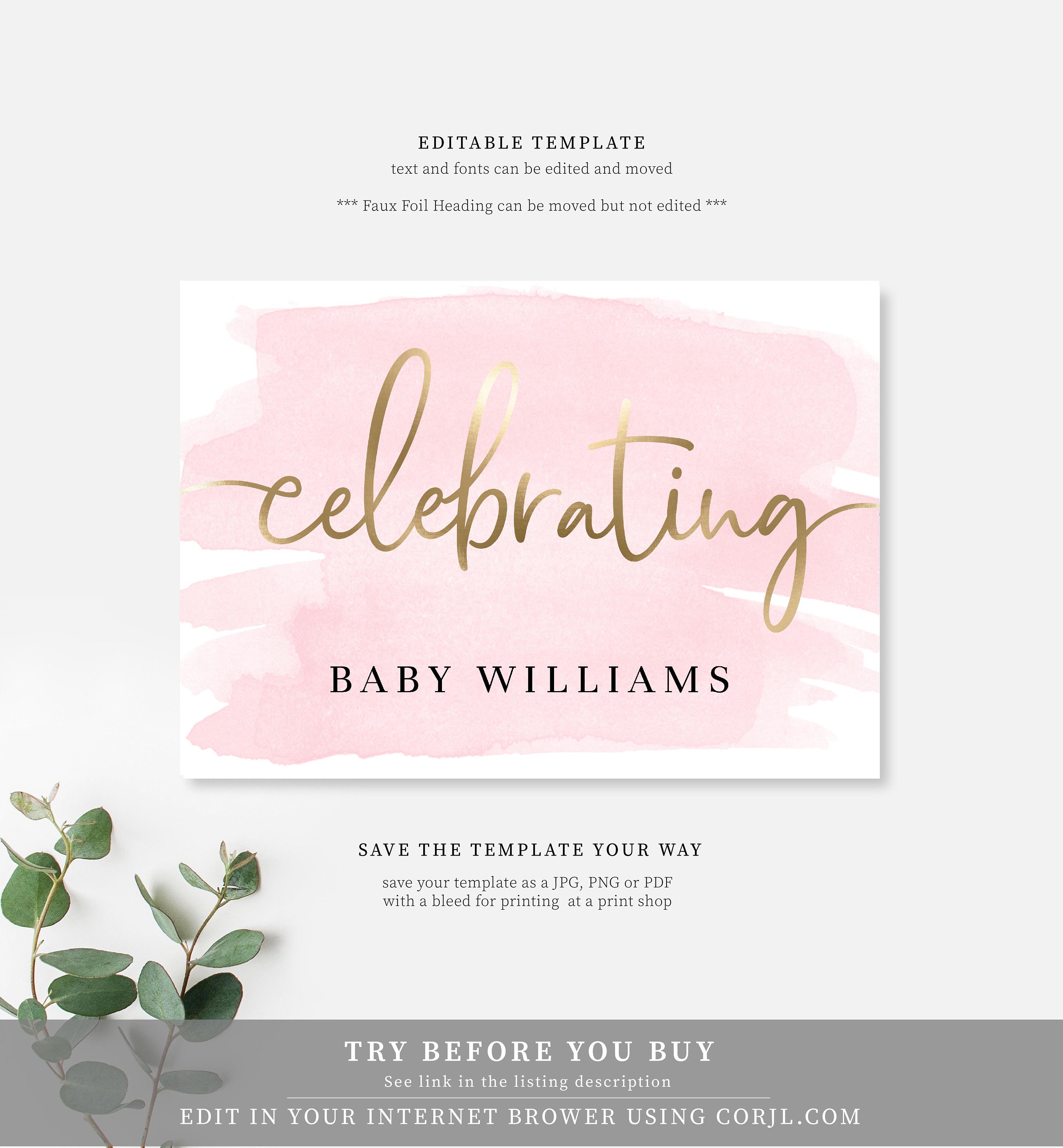 Pink Gold Celebrating Sign Bridal Shower Welcome Sign | Etsy