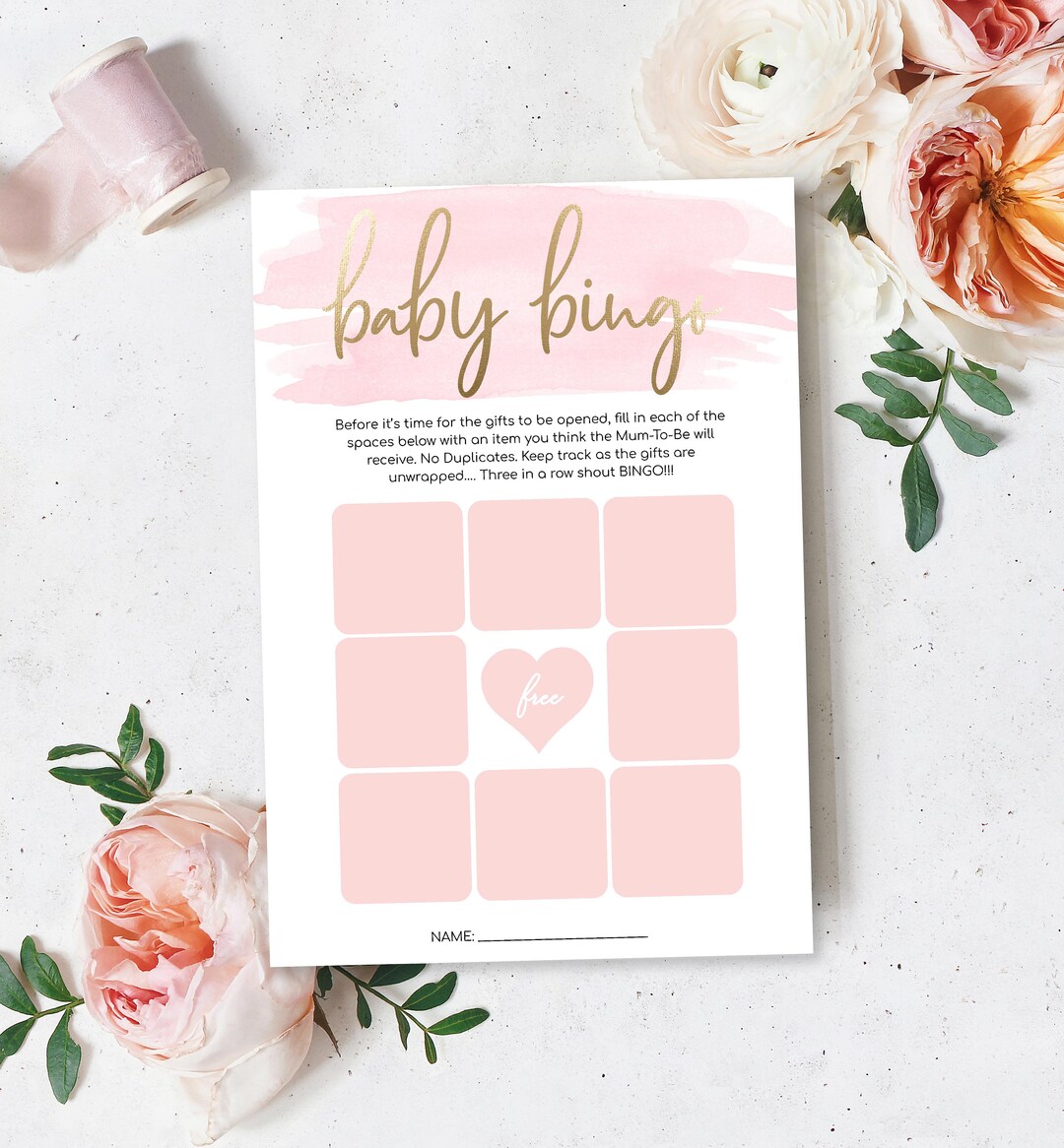 Pink Baby Shower Bingo Game, Printable Baby Shower Present Bingo Game ...