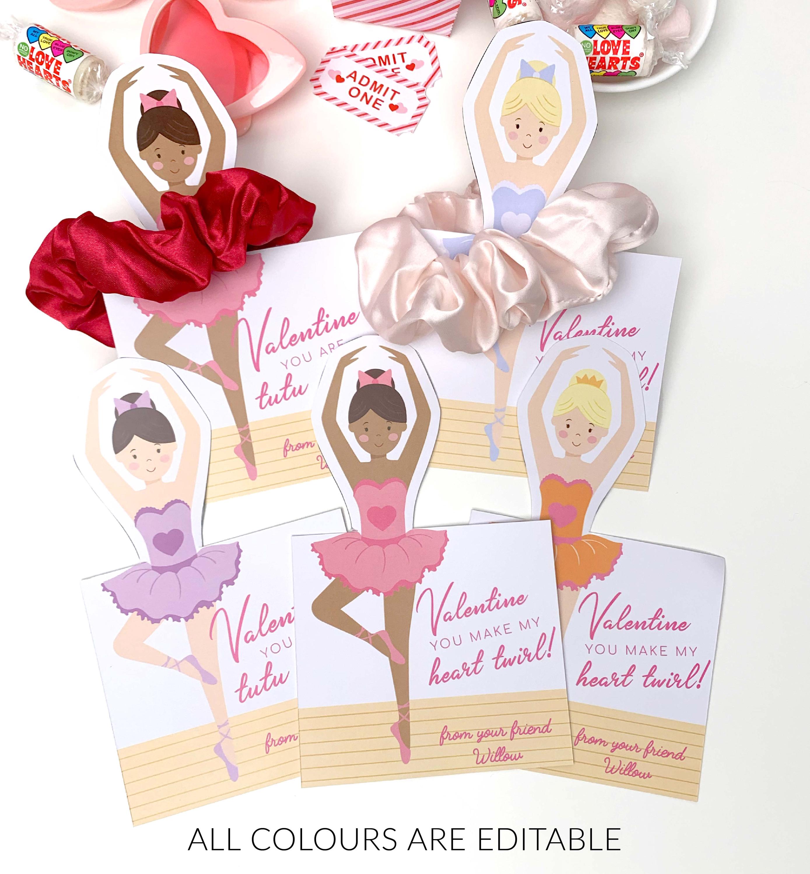 Printable Valentine's Day Scrunchie Tag Template, Ballerina Valentine's ...