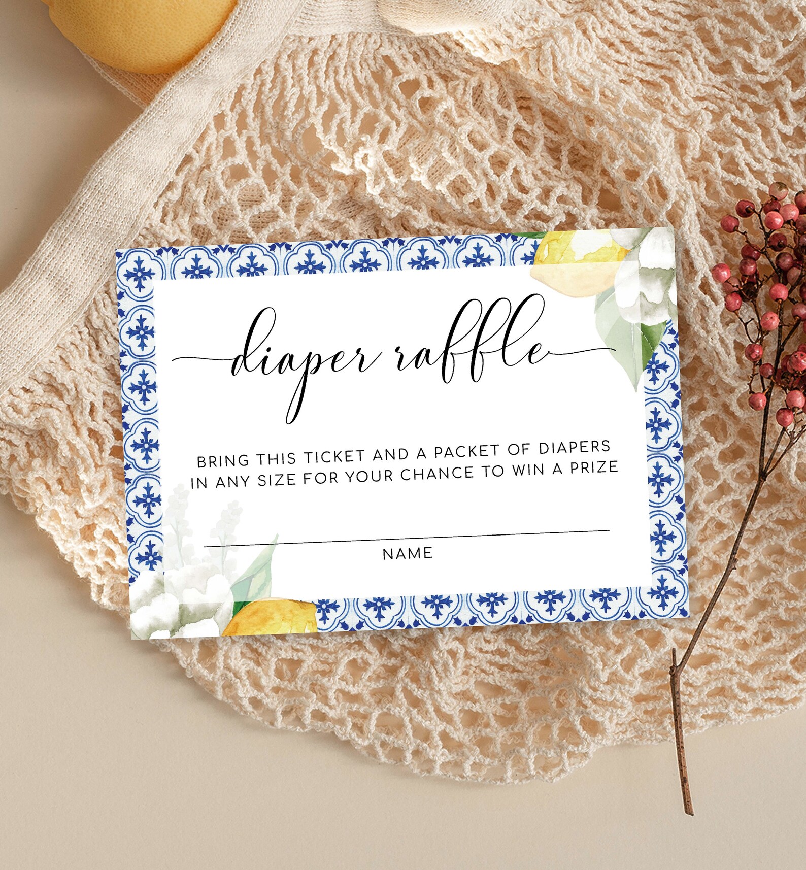 Mediterranean Lemon Diaper Raffle Ticket & Sign (printable), the Med - Etsy