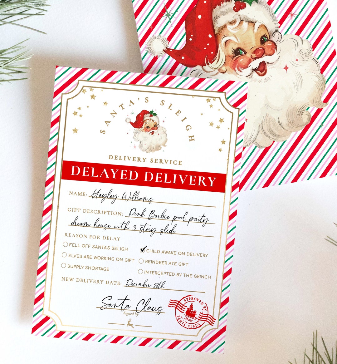 Printable Delayed Delivery Notice, Lost Christmas Present Note, Running ...