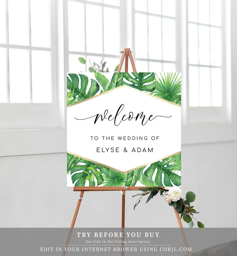 Tropical Palm Square Welcome Sign Wedding Welcome Sign - Etsy
