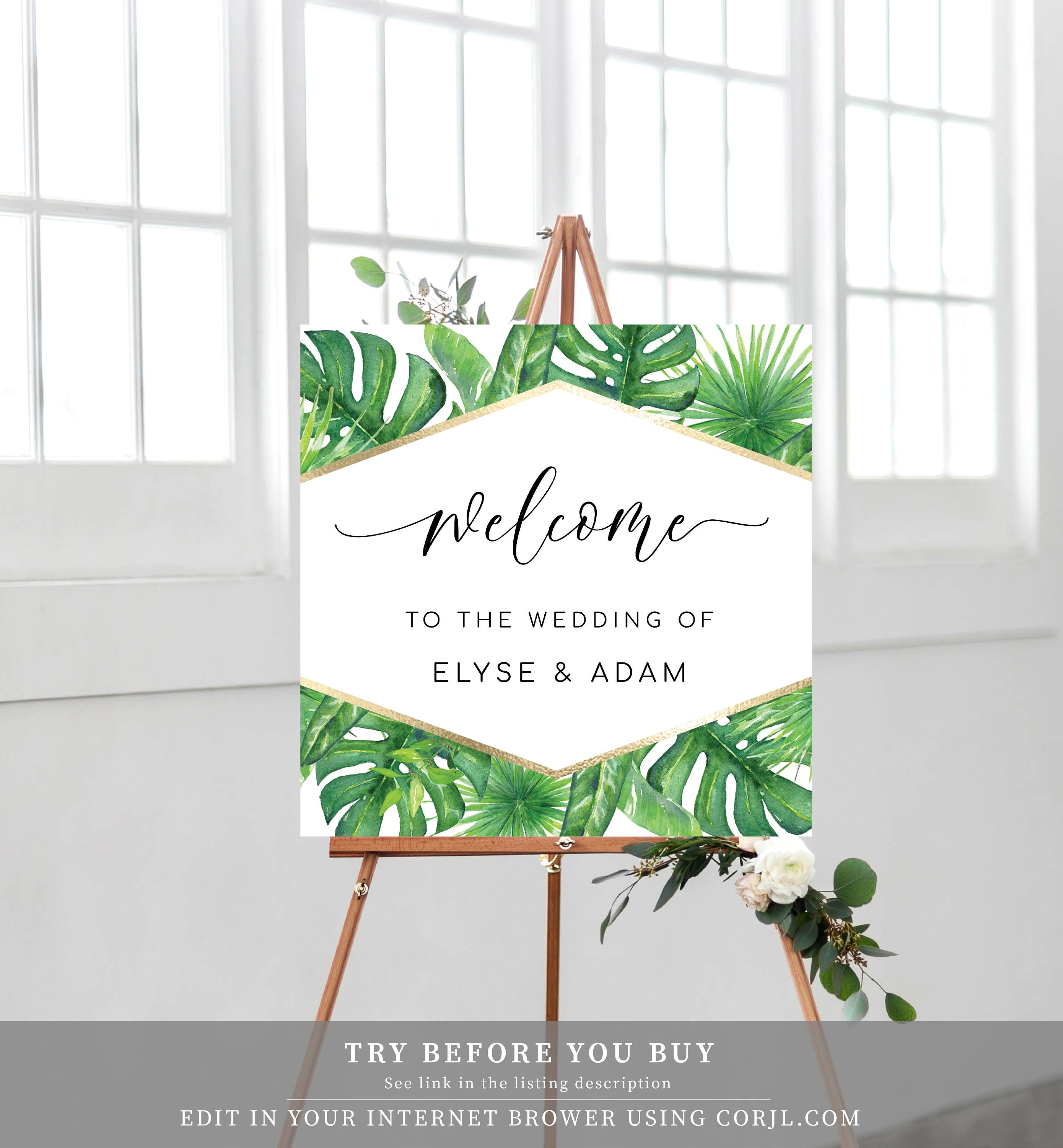 Tropical Palm Square Welcome Sign Wedding Welcome Sign | Etsy