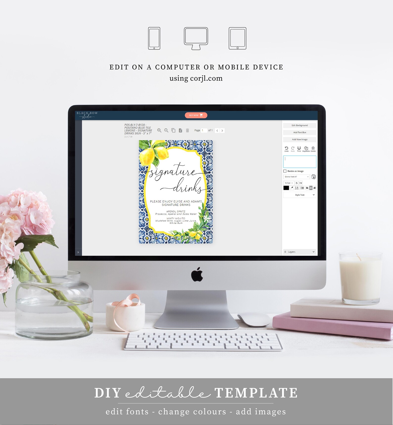 Positano Blue Tile Lemon Signature Drinks Sign Signature - Etsy