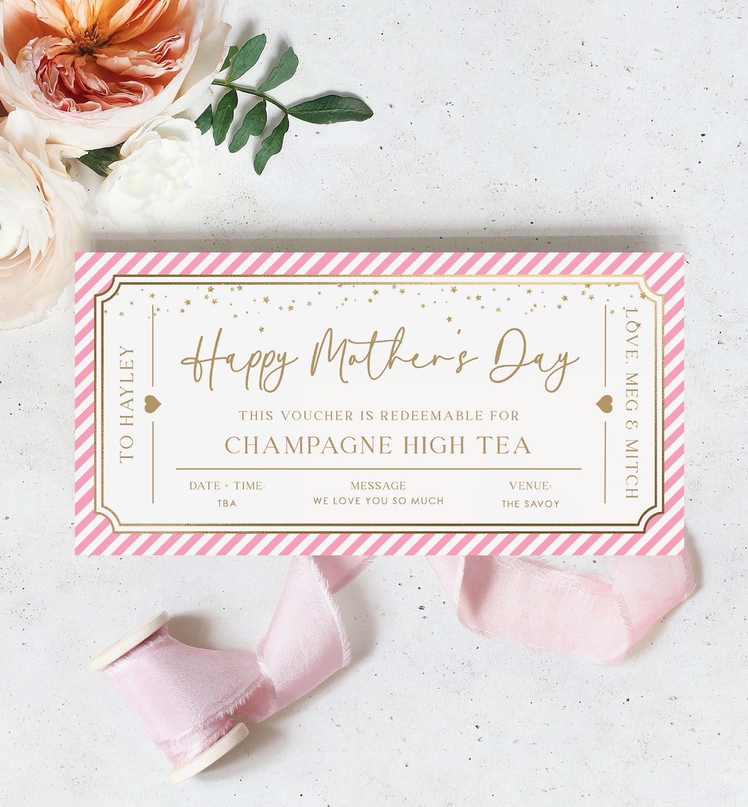 Printable High Tea Gift Voucher, Mother's Day Afternoon Tea Gift ...