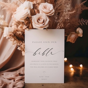 Printable Sign Our Bible Sign, Minimalist Wedding Bible Guest Book Sign ...