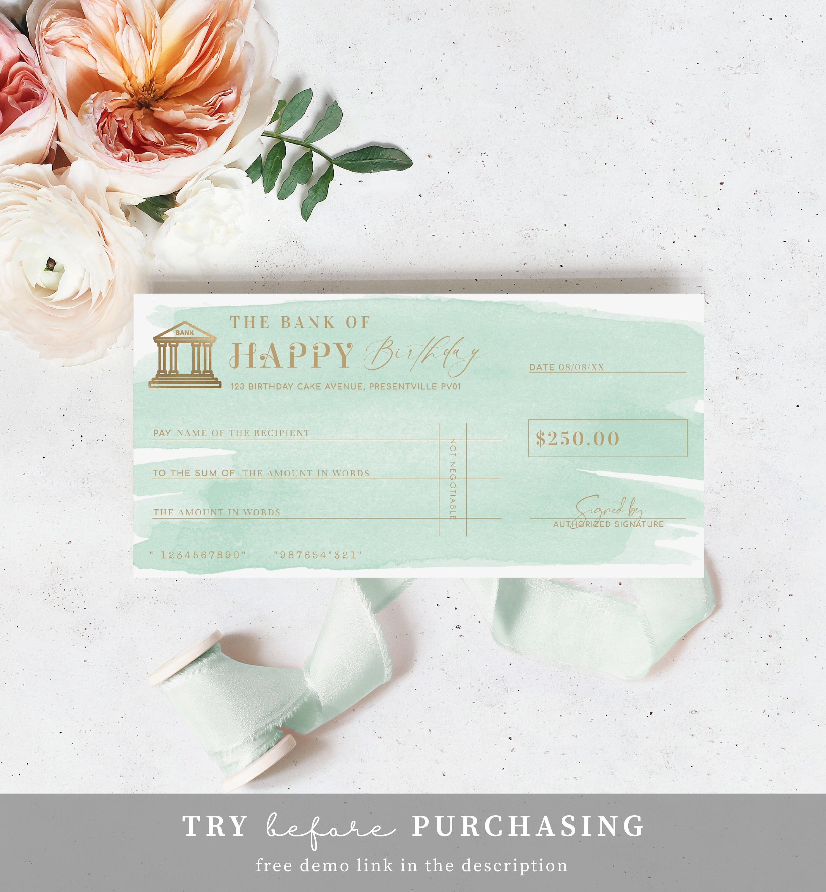 Birthday Cheque Template Fake Bank Cheque Gift Voucher - Etsy Australia