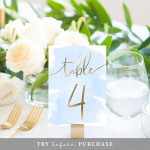 Printable Table Numbers - Blue Watercolour Table Numbers With Guest ...