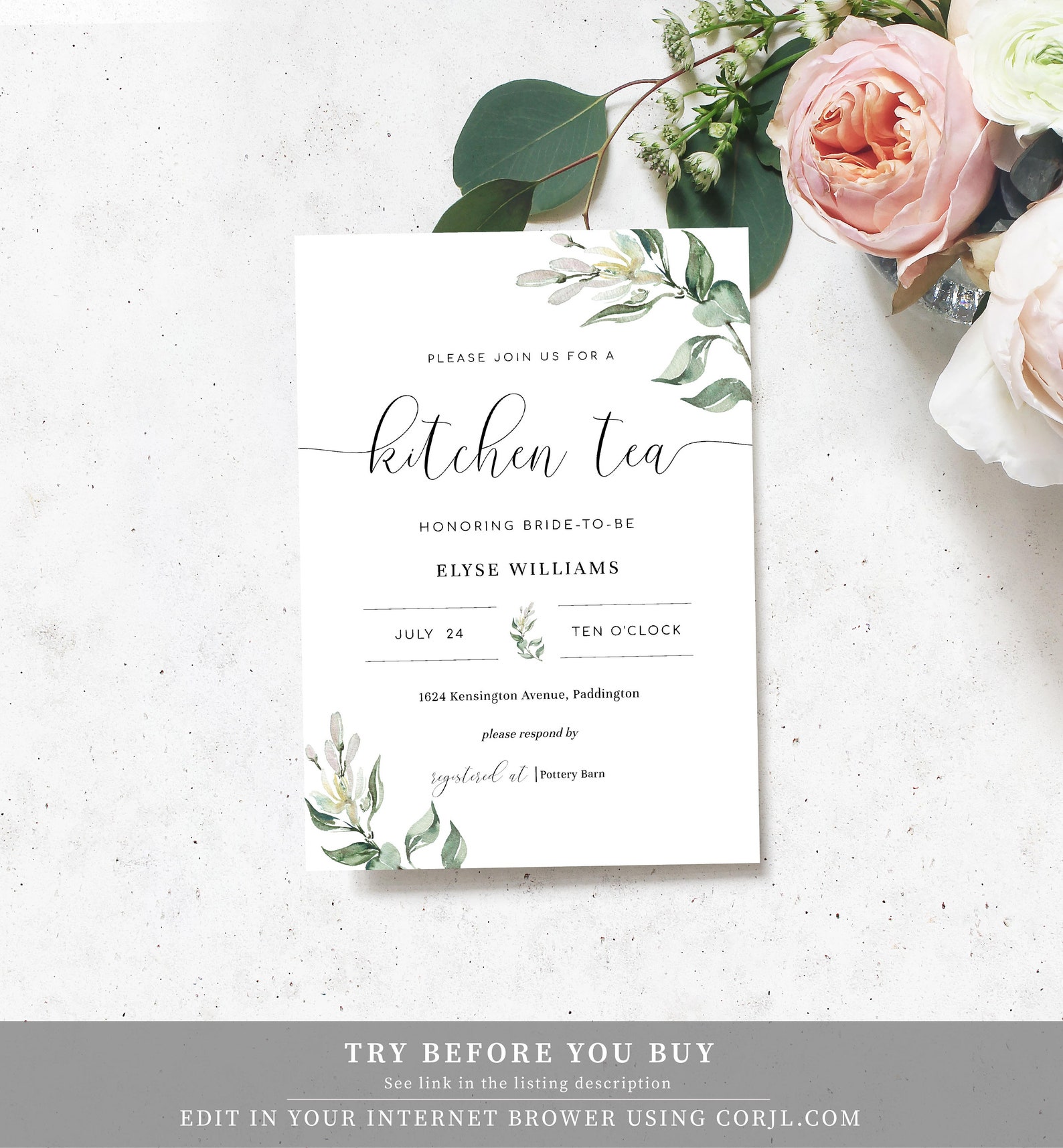 Printable Kitchen Tea Invitation Suite Details and Recipe - Etsy