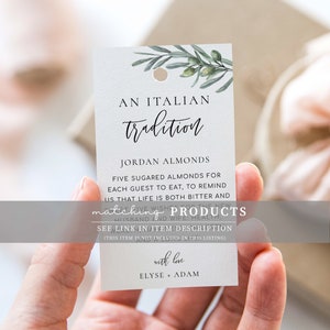 An Italian Tradition Sign, Printable Jordan Almonds Sign, Olive Branch ...