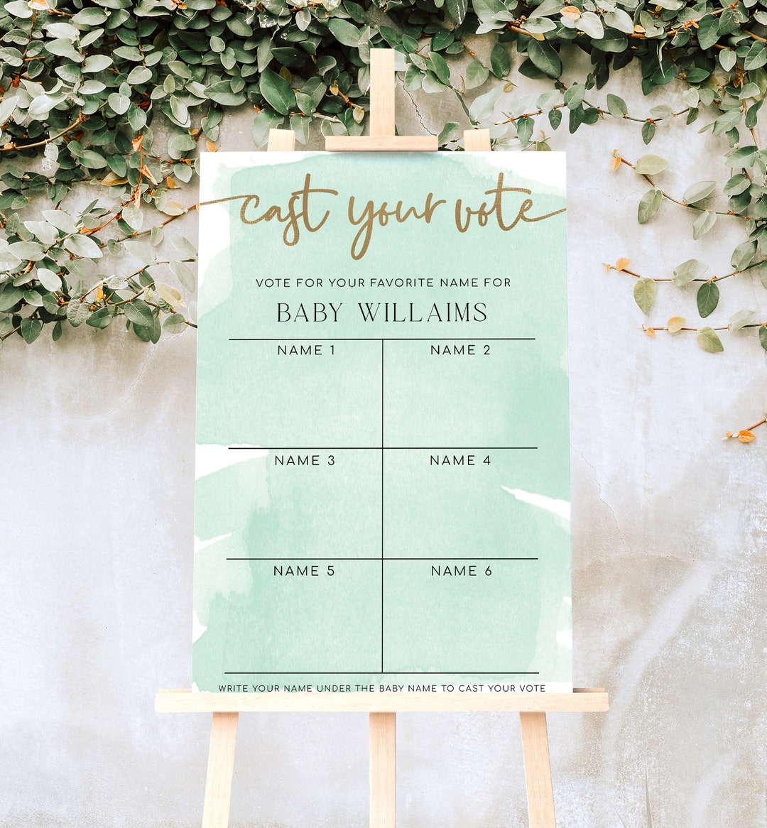 Green Watercolor Baby Name Voting Poster (digital Download) - Etsy