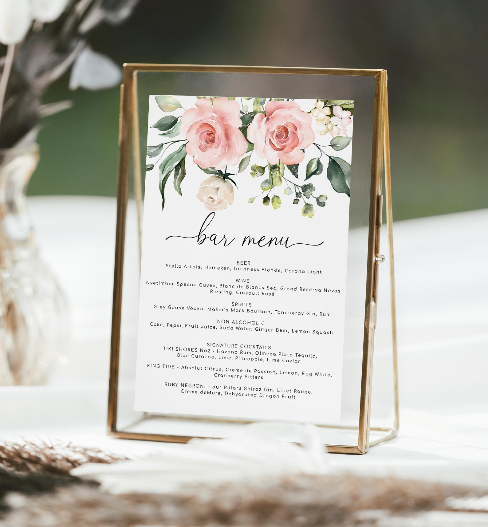 Printable Bar Menu Sign Blush Floral Wedding Drinks Menu - Etsy