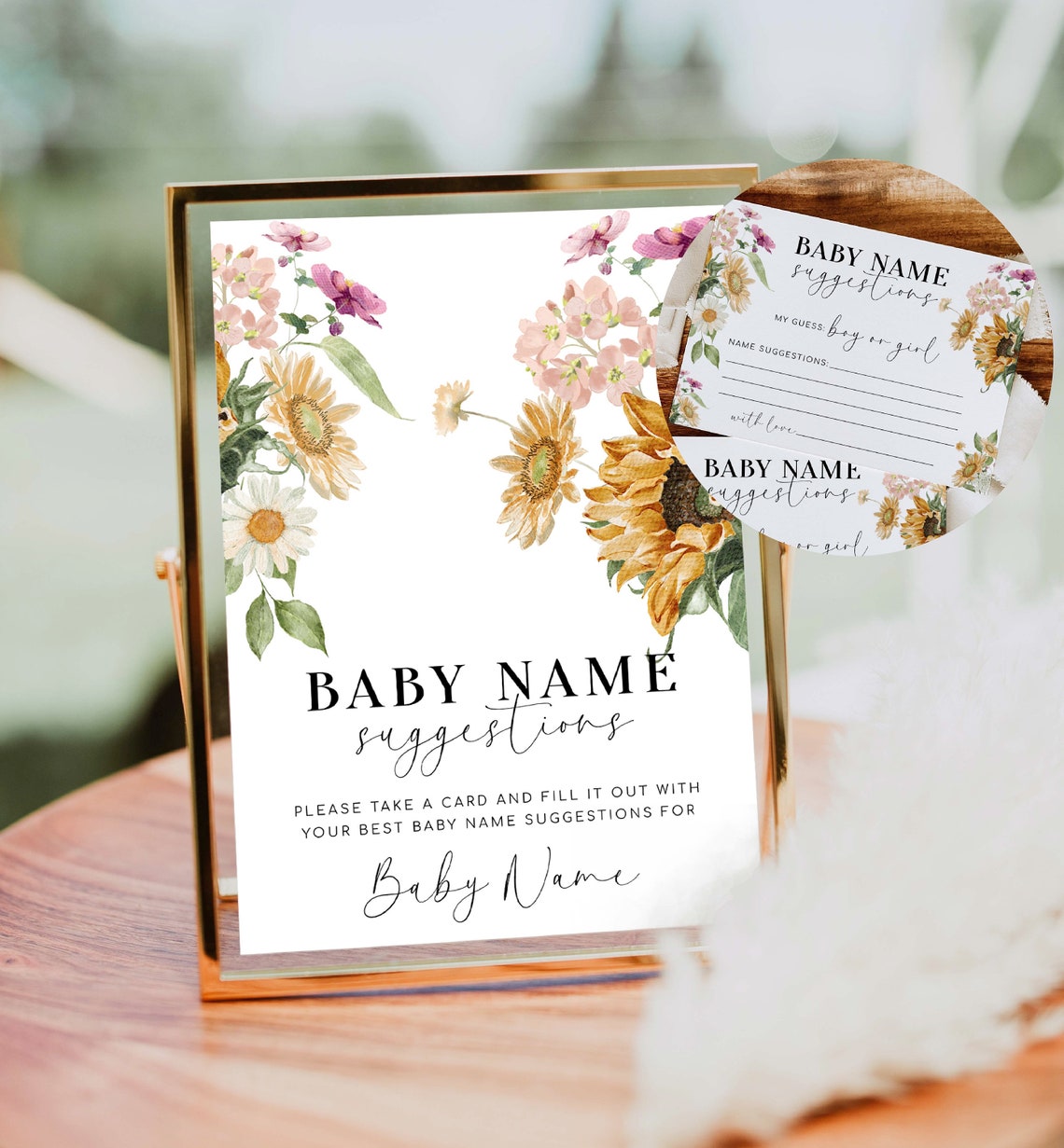 Sunflower Baby Name Suggestions Card and Sign (printable), Mews - Etsy
